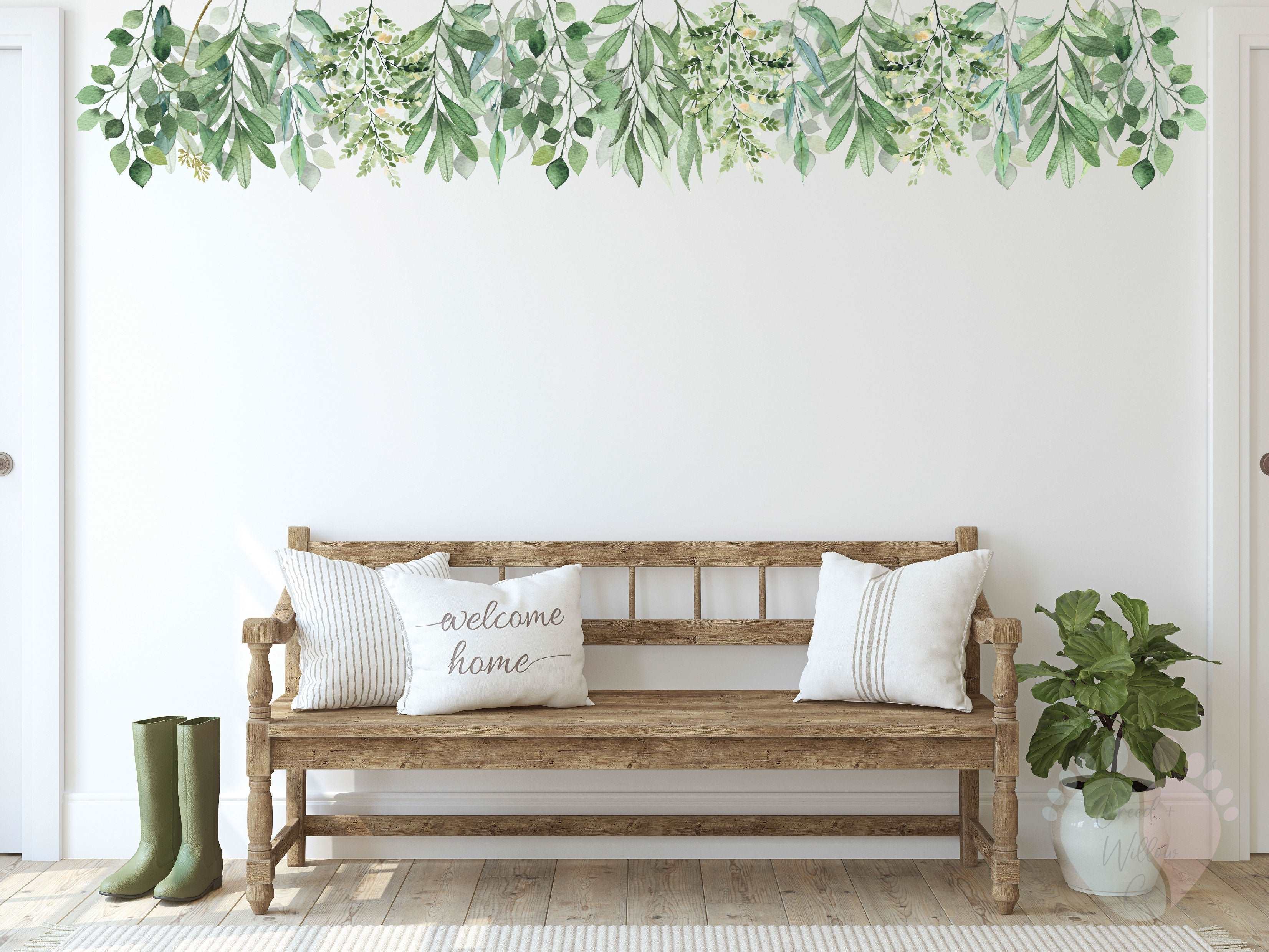 Eucalyptus Hanging Wall Decal Set | Peelable Fabric Greenery for ...