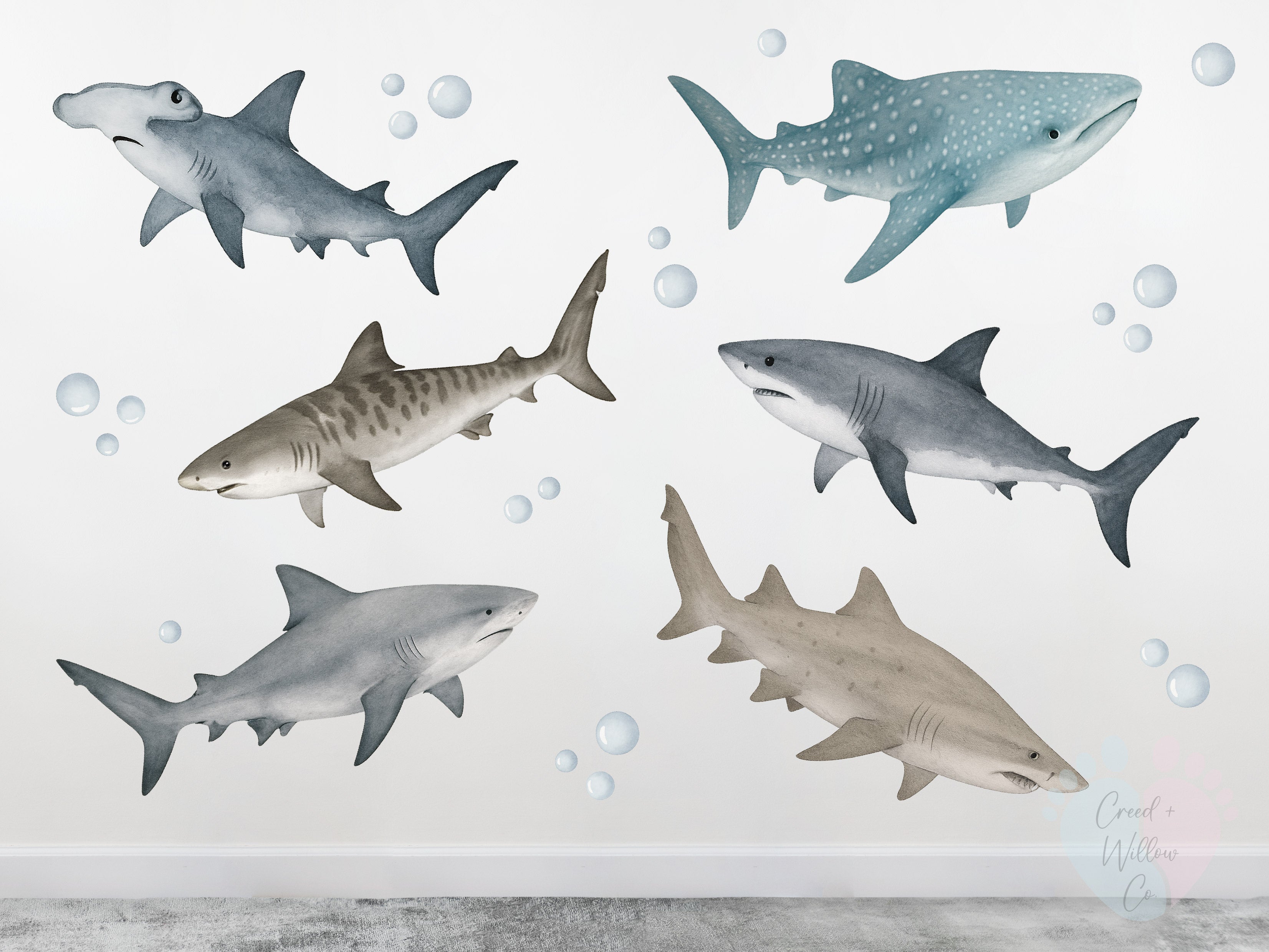 Removable Shark Decals | Peelable Fabric Decor for Kids’ Coastal Rooms
