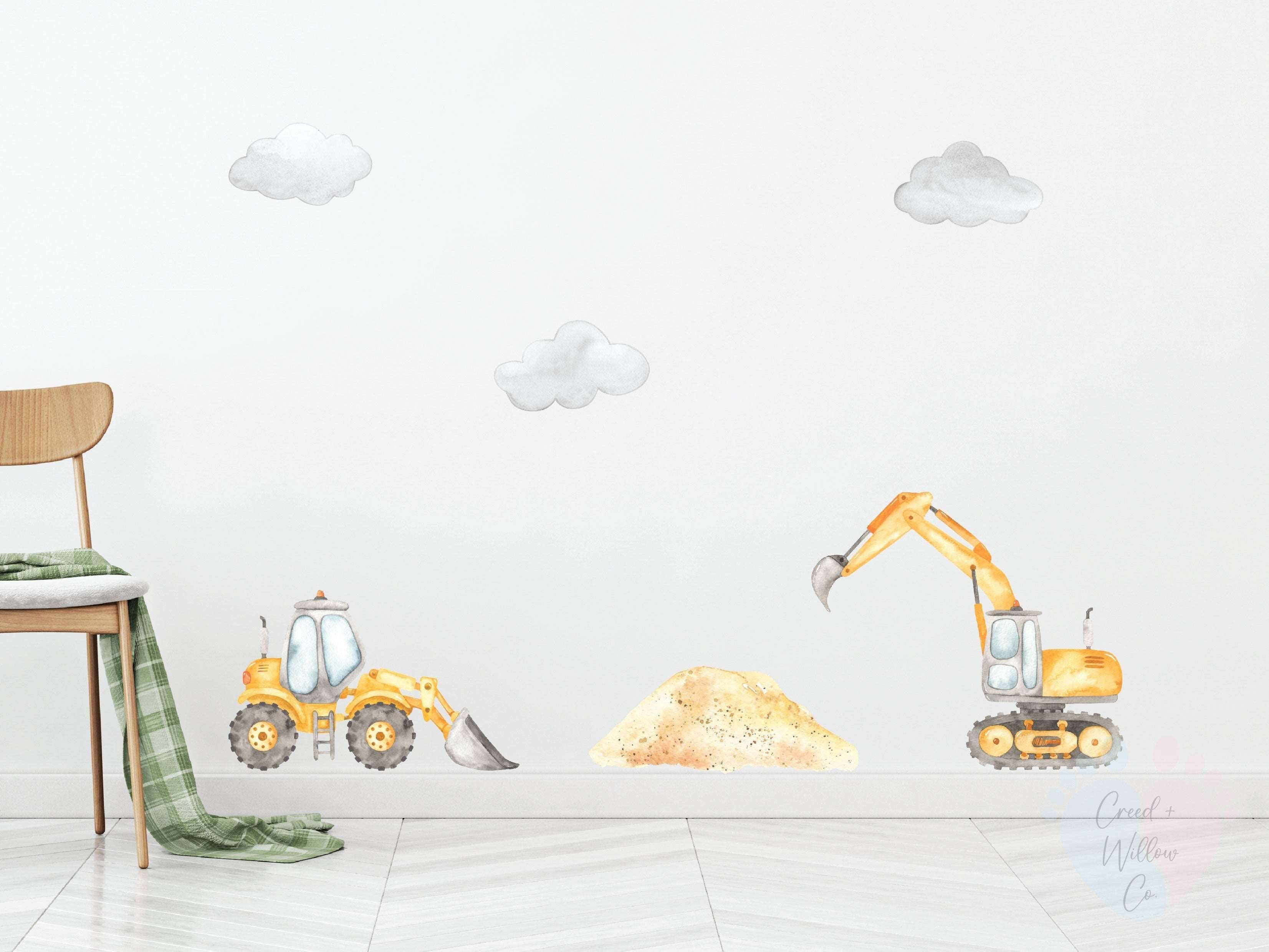 Digger Construction Wall Decal Set | Peelable Fabric Decor for Boys' Rooms