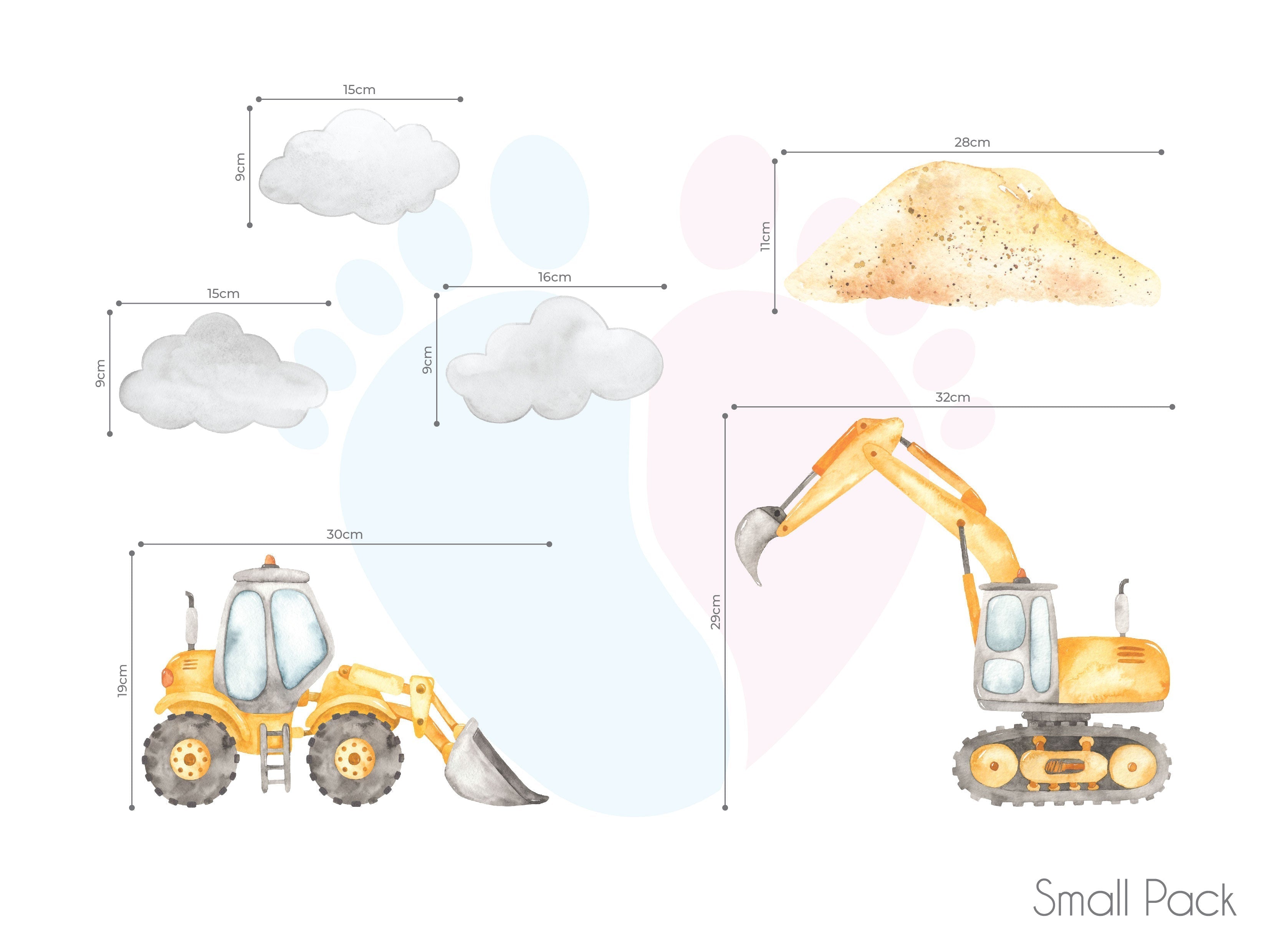 Digger Construction Wall Decal Set | Peelable Fabric Decor for Boys' Rooms
