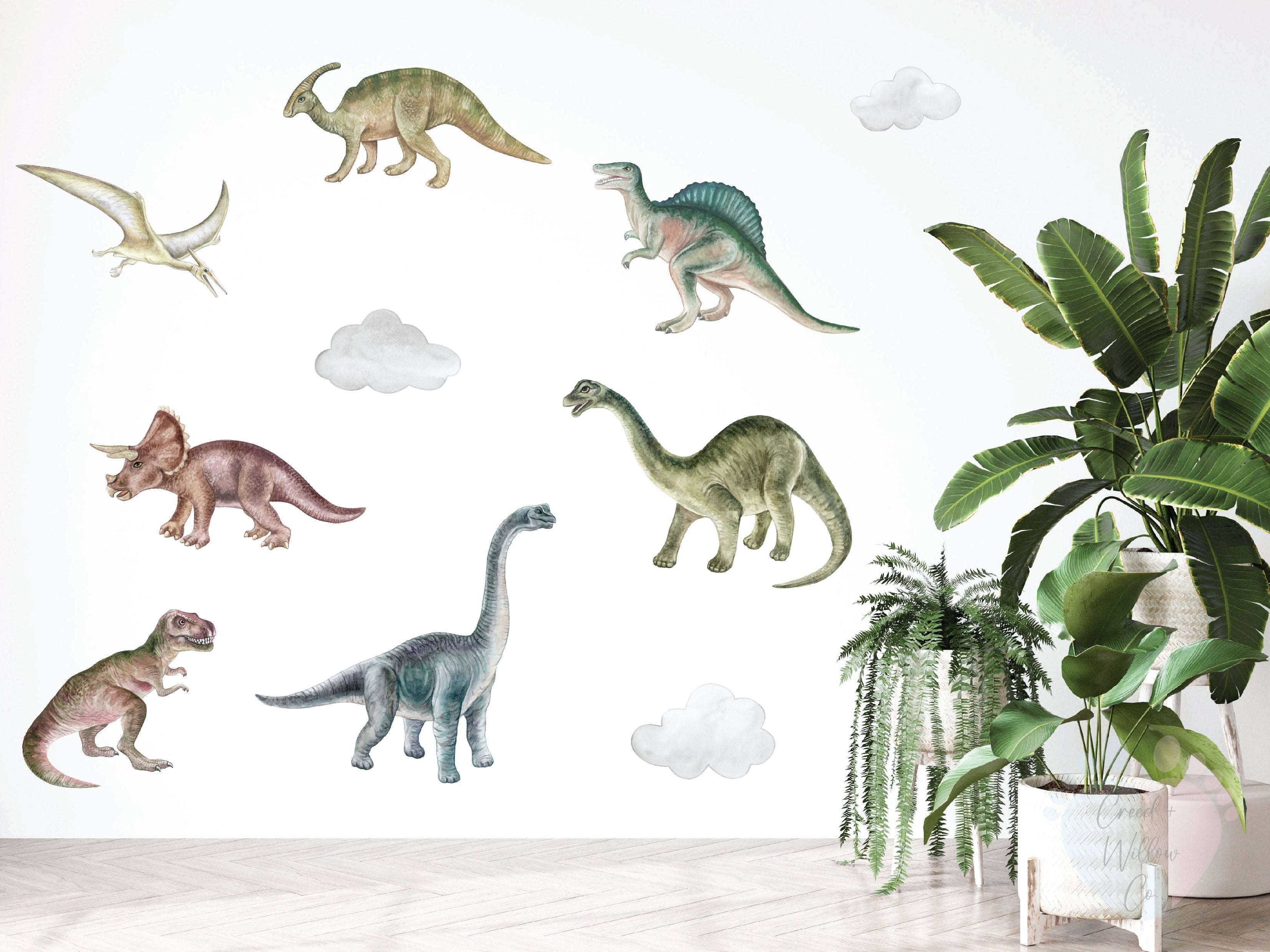 Fabric Dinosaur Wall Decal | Peel-and-Stick Prehistoric Wall Art for Kids