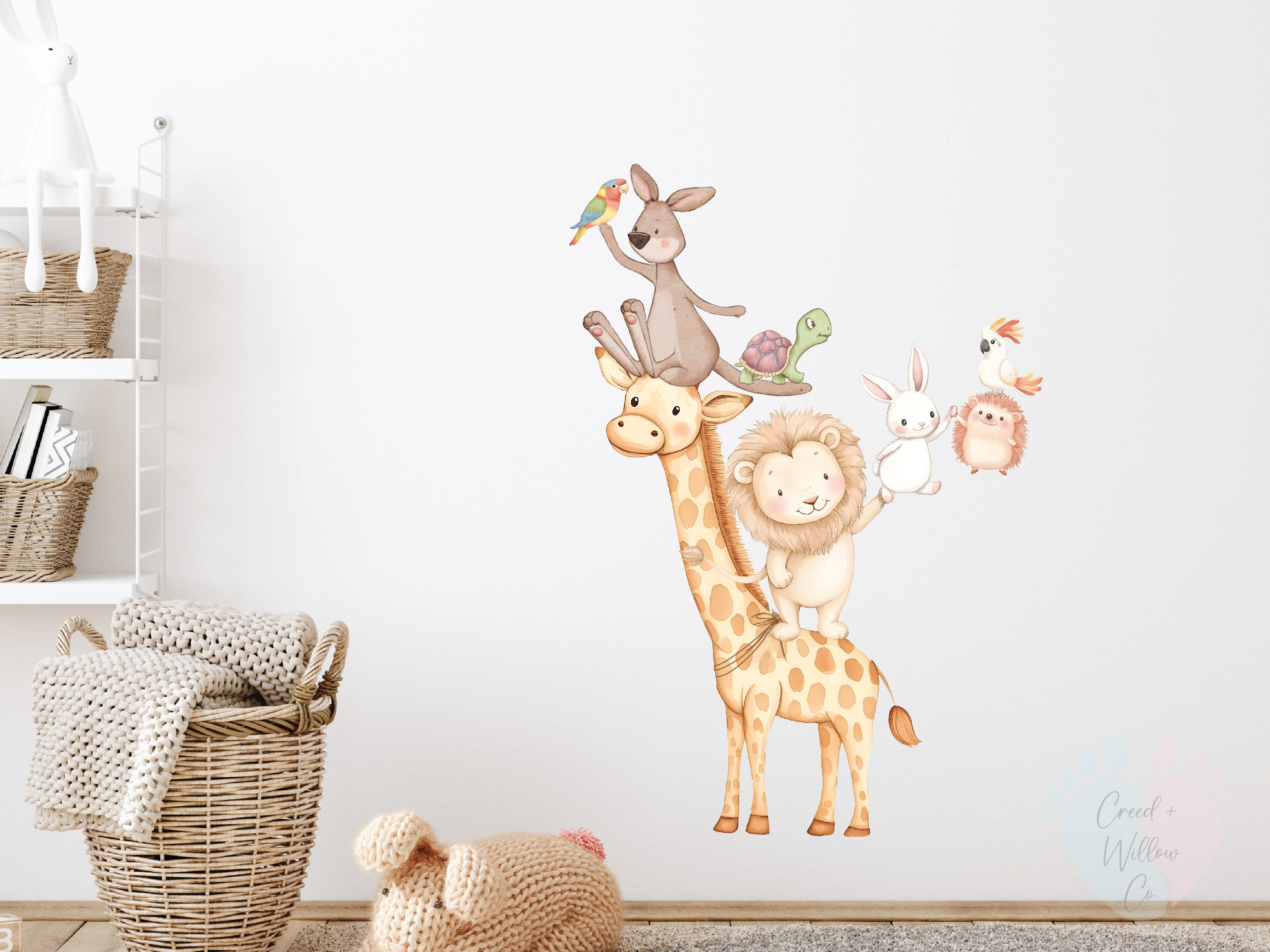 Stacking Safari Animal Wall Decal | Removable Fabric for Nursery Walls