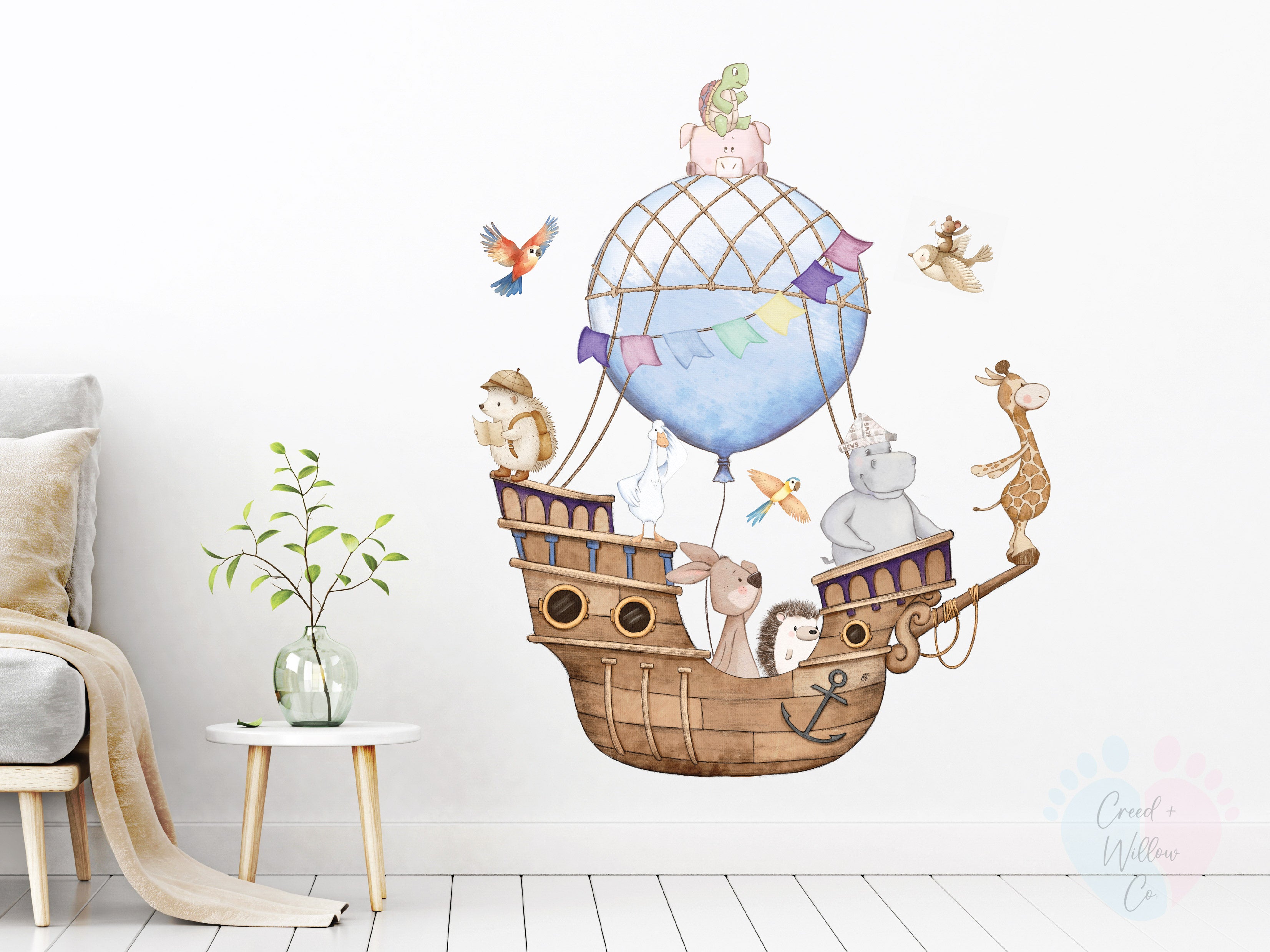 Safari Animal Ship Wall Decal | Removable Fabric Vinyl Nursery Wall Art